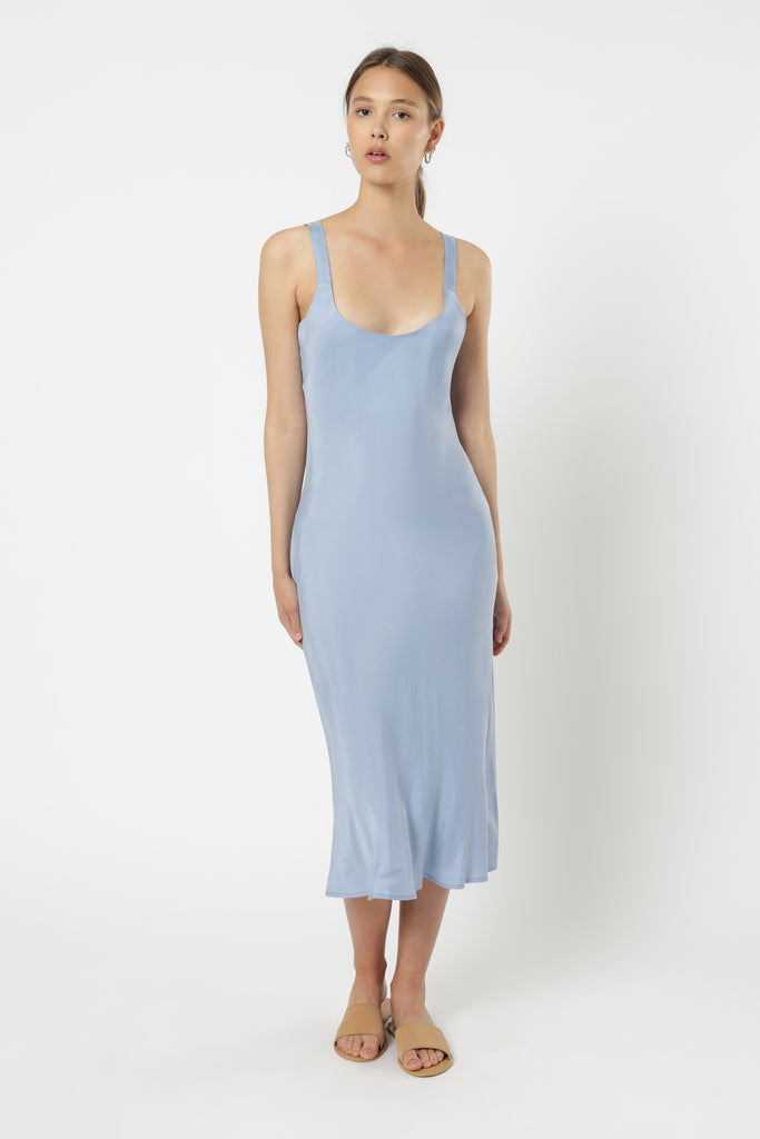 Shop Esme Cupro Slip Dress in Steel blue | Nude Lucy