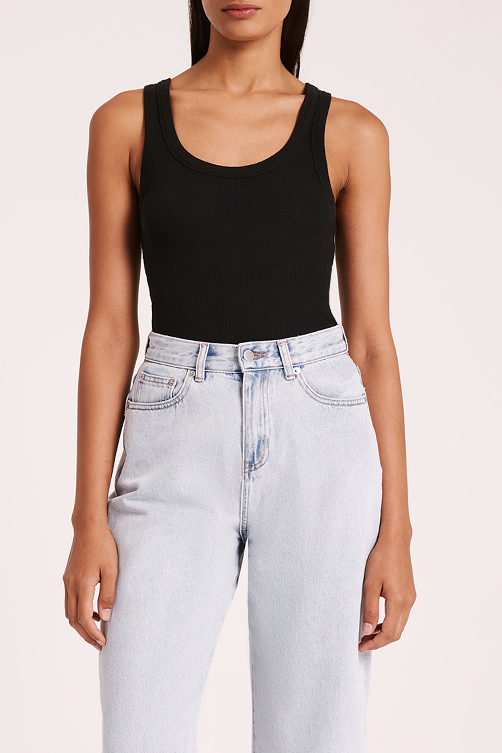Shop Organic Rib Singlet in Black | Nude Lucy