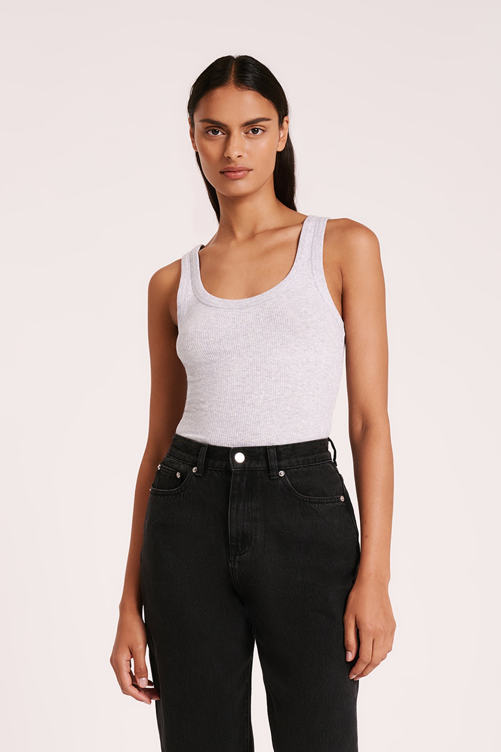 Shop Organic Rib Singlet in Grey_marle | Nude Lucy