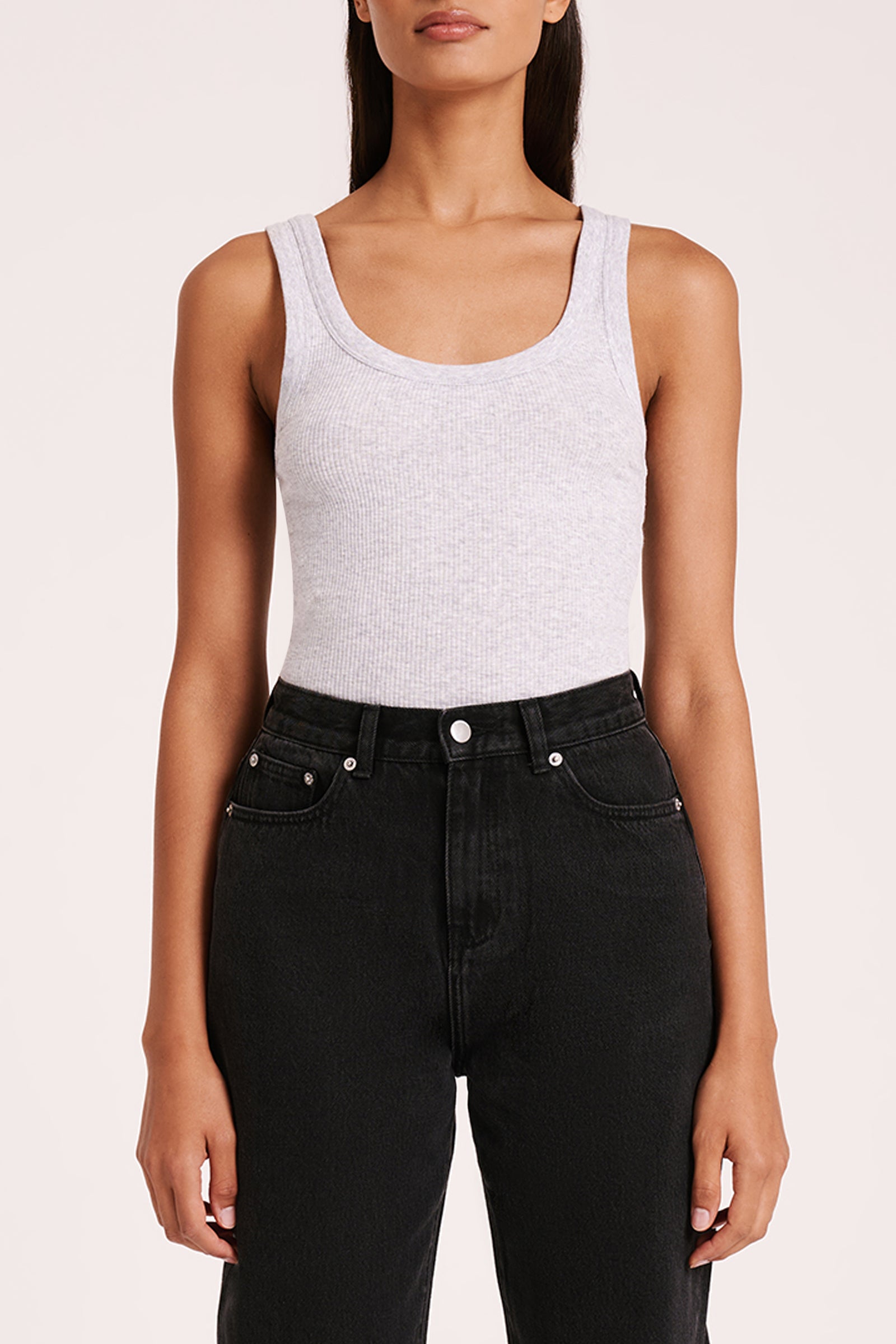 Shop Organic Rib Singlet in Grey_marle | Nude Lucy