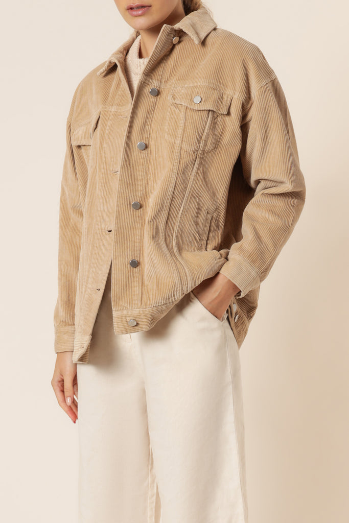 Shop Binx Longline Cord Jacket in Biscuit | Nude Lucy