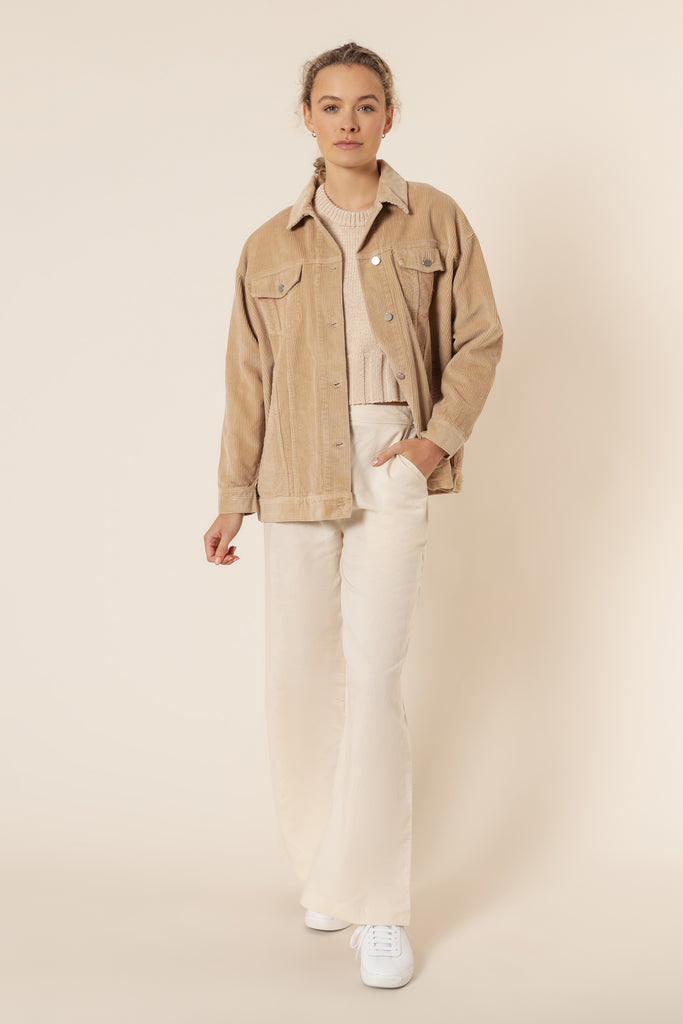 Shop Binx Longline Cord Jacket in Biscuit | Nude Lucy