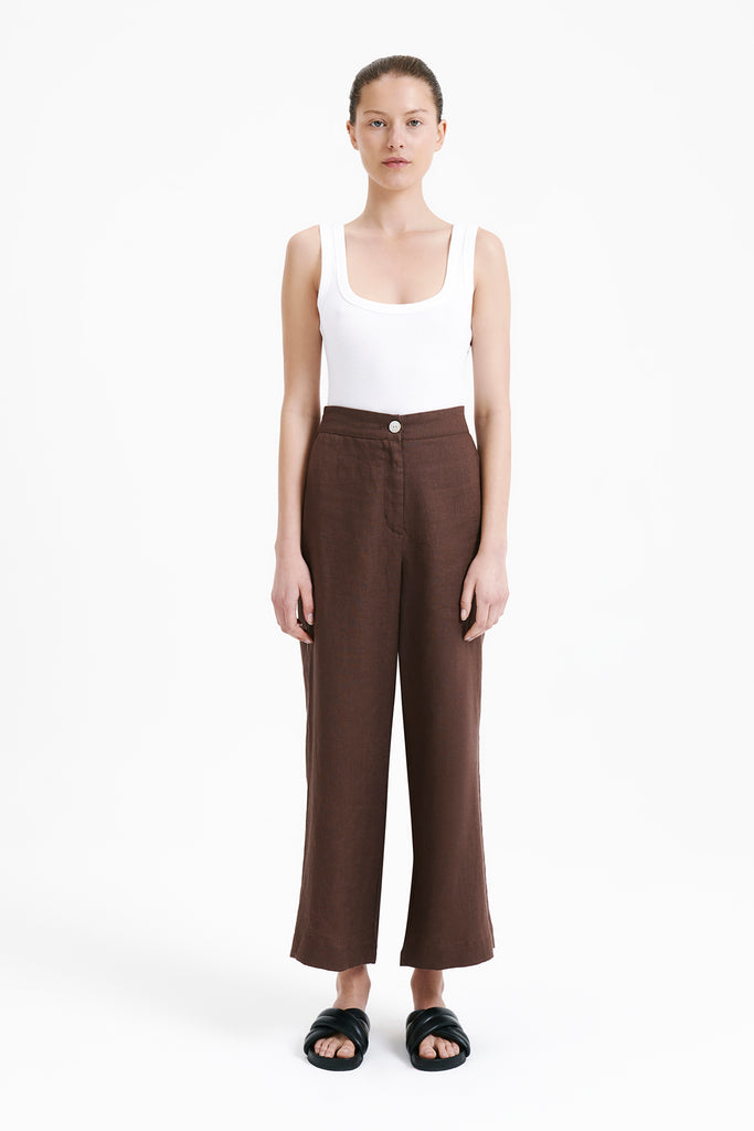 Shop Rynn Linen Pant in Cacao | Nude Lucy