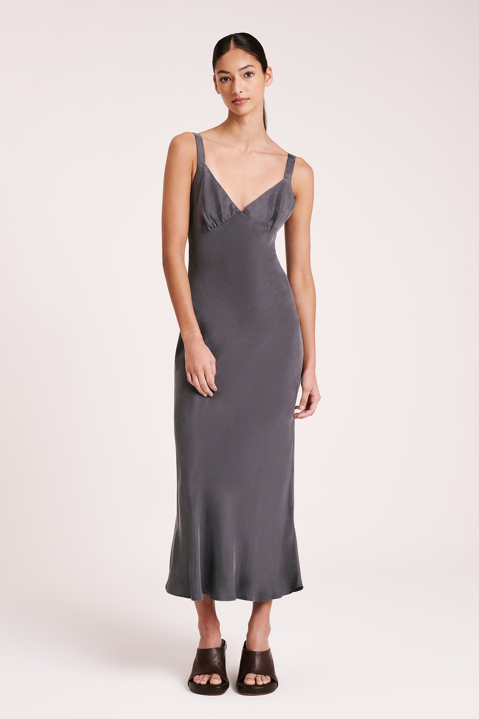 Shop Roni Cupro Slip Dress in Slate | Nude Lucy