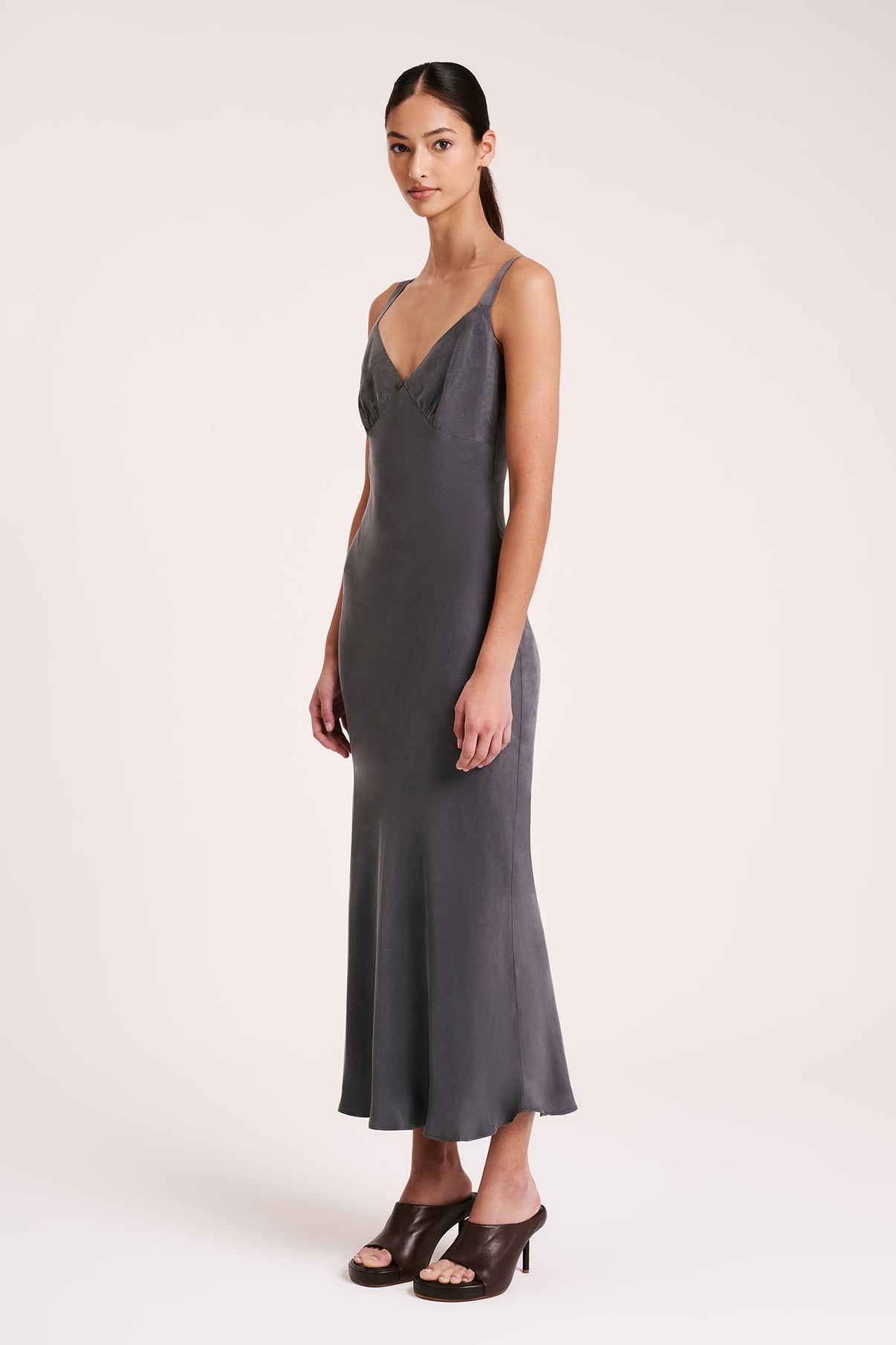 Shop Roni Cupro Slip Dress in Slate | Nude Lucy