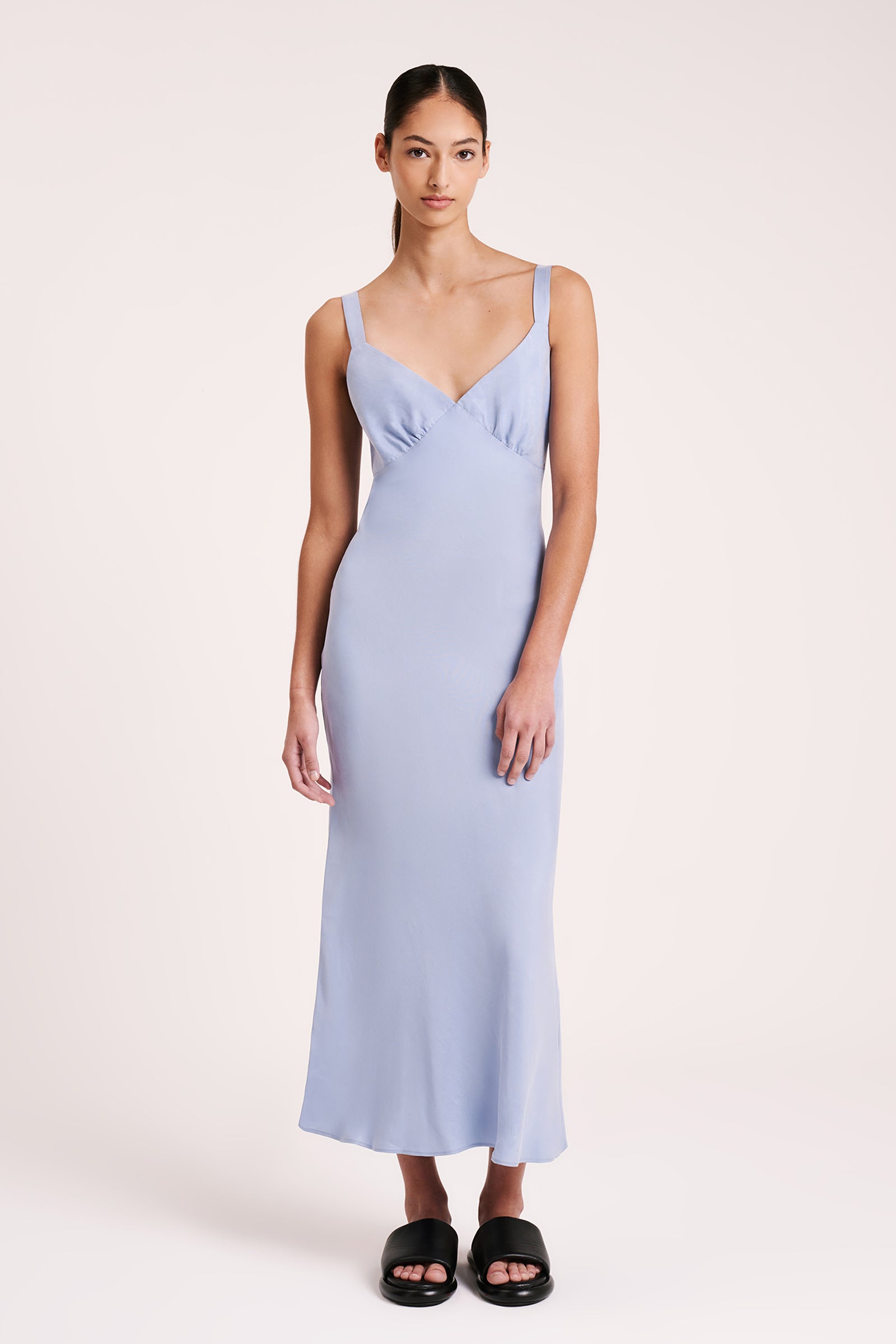 Shop Roni Cupro Slip Dress in Mineral blue | Nude Lucy