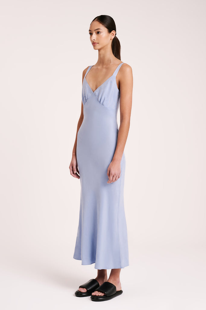 Shop Roni Cupro Slip Dress in Mineral blue | Nude Lucy